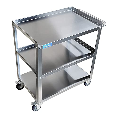 AmGood Stainless Steel Utility Cart | 21" Wide X 33" Long X 33" High | 3 Shelf Metal Utility Cart on Wheels with Handle | for Home & Business Use