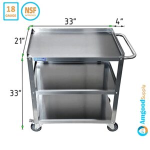 AmGood Stainless Steel Utility Cart | 21" Wide X 33" Long X 33" High | 3 Shelf Metal Utility Cart on Wheels with Handle | for Home & Business Use