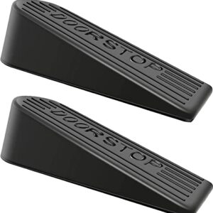 Large Rubber Door Stopper 2 Packs Heavy Duty Wedge Sturdy and Stackable Door Stop, Fit for Gaps up to 2.0 Inches ，Non-Scratching Doorstops Special for Home Office School Heavy Door (Black)