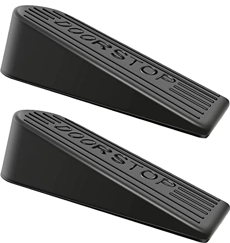 Large Rubber Door Stopper 2 Packs Heavy Duty Wedge Sturdy and Stackable Door Stop, Fit for Gaps up to 2.0 Inches ，Non-Scratching Doorstops Special for Home Office School Heavy Door (Black)