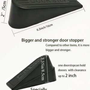 Large Rubber Door Stopper 2 Packs Heavy Duty Wedge Sturdy and Stackable Door Stop, Fit for Gaps up to 2.0 Inches ，Non-Scratching Doorstops Special for Home Office School Heavy Door (Black)