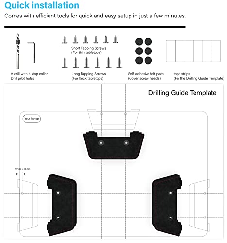 KUSOVILI Under Desk Laptop Holder with Screw, Full Coverage Soft Felt Laptop Metal Mount, Under Desk Bracket, Compatible with Apple MacBook Pro, Surface, Keyboard, Router, DVD Player and More