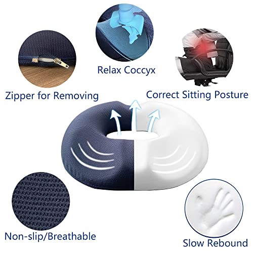 Shalala Donut Seat Cushion for Office Chair - Ergonomic Supportive Hemorrhoid Tailbone Cushion for Sciatica Lower Back Pain Relief - Hard Memory Foam with Removable Cover Navy for Female