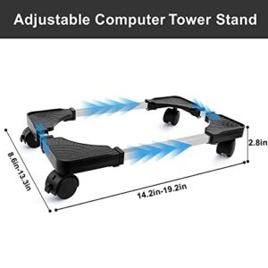 Computer Tower Stand PC Stand with 4 Silent Rolling Casters Mobile CPU Stand,Adjustable Mobile Desktop PC Tower Stand,Suitable for Most Gaming PC Cases On Carpet Floor Computer Stand (1)