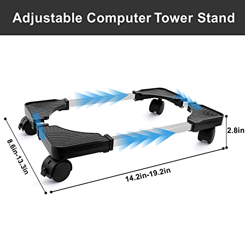 Computer Tower Stand PC Stand with 4 Silent Rolling Casters Mobile CPU Stand,Adjustable Mobile Desktop PC Tower Stand,Suitable for Most Gaming PC Cases On Carpet Floor Computer Stand (1)