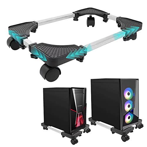 Computer Tower Stand PC Stand with 4 Silent Rolling Casters Mobile CPU Stand,Adjustable Mobile Desktop PC Tower Stand,Suitable for Most Gaming PC Cases On Carpet Floor Computer Stand (1)