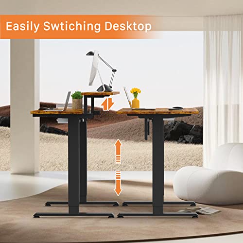 JOY worker Dual Tier Electric Standing Desk, 48" Sit Stand Desk with Adjustable Shelf, 4-Gear Height Adjustable Stand Up Desk with Memory Function, Easy Assembly Standing Workstation for Home Office