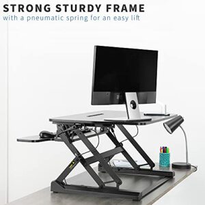 VIVO Black Deluxe Height Adjustable 36 inch Standing Desk Converter, Sit Stand Tabletop Dual Monitor and Laptop Riser Workstation, DESK-V000DB