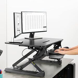 VIVO Black Deluxe Height Adjustable 36 inch Standing Desk Converter, Sit Stand Tabletop Dual Monitor and Laptop Riser Workstation, DESK-V000DB