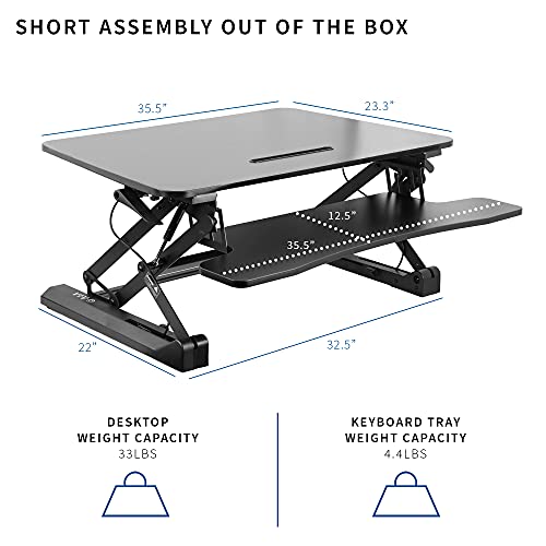 VIVO Black Deluxe Height Adjustable 36 inch Standing Desk Converter, Sit Stand Tabletop Dual Monitor and Laptop Riser Workstation, DESK-V000DB