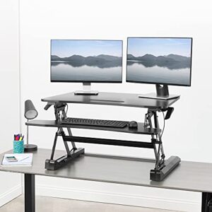 VIVO Black Deluxe Height Adjustable 36 inch Standing Desk Converter, Sit Stand Tabletop Dual Monitor and Laptop Riser Workstation, DESK-V000DB