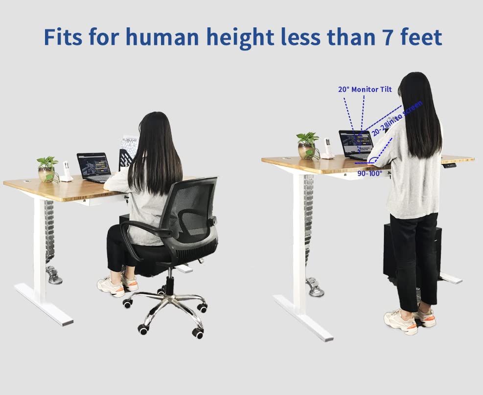 VWINDESK VJ201-S3 Electric Height Adjustable Sitting Standing Desk Frame Only/Sit Stand - Dual Motors 3 Segment Motorized Desk Base Only,White