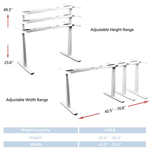 VWINDESK VJ201-S3 Electric Height Adjustable Sitting Standing Desk Frame Only/Sit Stand - Dual Motors 3 Segment Motorized Desk Base Only,White