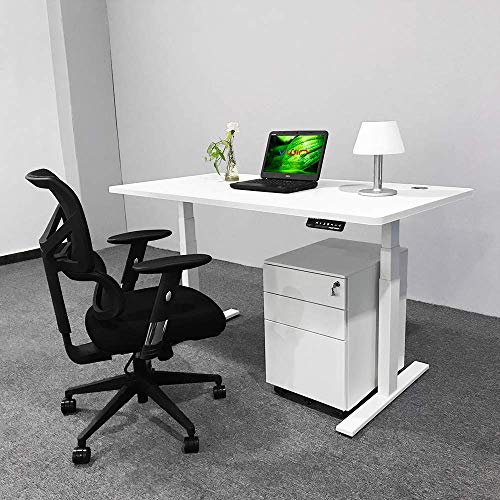 VWINDESK VJ201-S3 Electric Height Adjustable Sitting Standing Desk Frame Only/Sit Stand - Dual Motors 3 Segment Motorized Desk Base Only,White