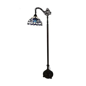 warehouse of tiffany tf473-fl12 vinn 11-inch blue/white flower design glass/bronze tiffany-style reading floor lamp