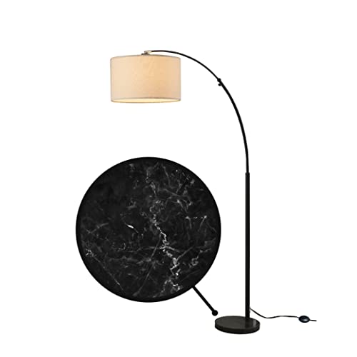 FENLO 75" Arc Floor Lamps For Living Room, Marble Standing Lamp for Bedroom, Adjustable Arched Floor Lamps, Tall Floor Lamp For Office, Luxurious Living Room Lamps, Tall Lamps For Bedroom - Finn Black