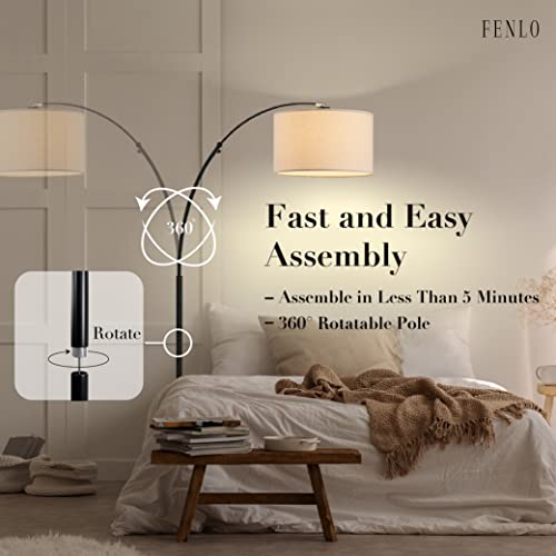 FENLO 75" Arc Floor Lamps For Living Room, Marble Standing Lamp for Bedroom, Adjustable Arched Floor Lamps, Tall Floor Lamp For Office, Luxurious Living Room Lamps, Tall Lamps For Bedroom - Finn Black