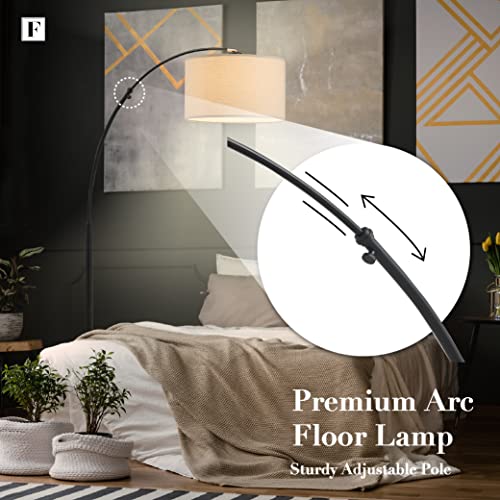 FENLO 75" Arc Floor Lamps For Living Room, Marble Standing Lamp for Bedroom, Adjustable Arched Floor Lamps, Tall Floor Lamp For Office, Luxurious Living Room Lamps, Tall Lamps For Bedroom - Finn Black