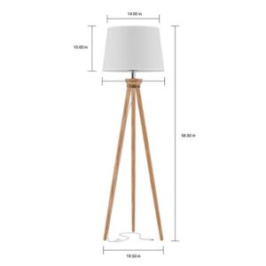 Lavish Home Tripod Floor Lamp – Mid-Century Modern Décor Light with LED Bulb and Natural Oak Wood Base – Bedroom, Living Room, or Office Lighting