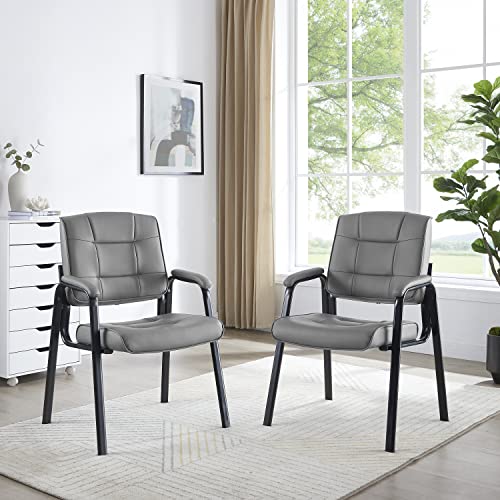 Naomi Home Conference Room Chairs, Heavy Duty Leather Executive Conference Table Chairs, Office Conference Chair, Conference Room Chair with Padded Arm Rest, Guest Chair Fixed-Back, Set of 2 - Gray