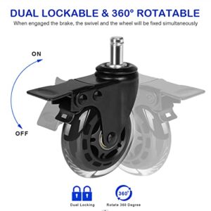 Hirate 3" Chair Casters Heavy Duty Lockable Swivel Caster Replacement Universal Stem 7/16" x 7/8" for Home Office Gaming Chairs (Pack of 5, 2 with Dual Brake & 3 Without)