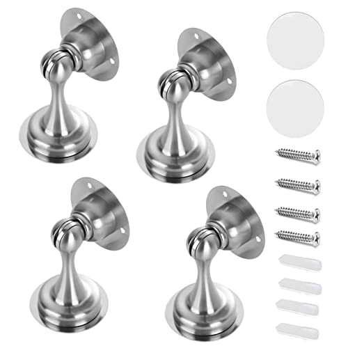 Door Stopper,4Pack Magnetic Door Stop,Stainless Steel Magnetic Door Catch,3M Double-Sided Adhesive Tape No Need to Drill,Brushed Nickel Screws for Stronger Mount,Keep Your Door Open(Silver)