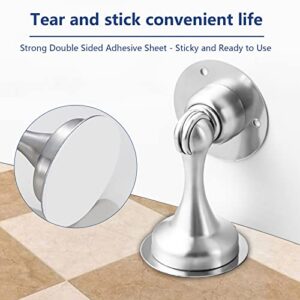 Door Stopper,4Pack Magnetic Door Stop,Stainless Steel Magnetic Door Catch,3M Double-Sided Adhesive Tape No Need to Drill,Brushed Nickel Screws for Stronger Mount,Keep Your Door Open(Silver)