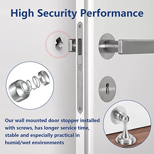 Door Stopper,4Pack Magnetic Door Stop,Stainless Steel Magnetic Door Catch,3M Double-Sided Adhesive Tape No Need to Drill,Brushed Nickel Screws for Stronger Mount,Keep Your Door Open(Silver)