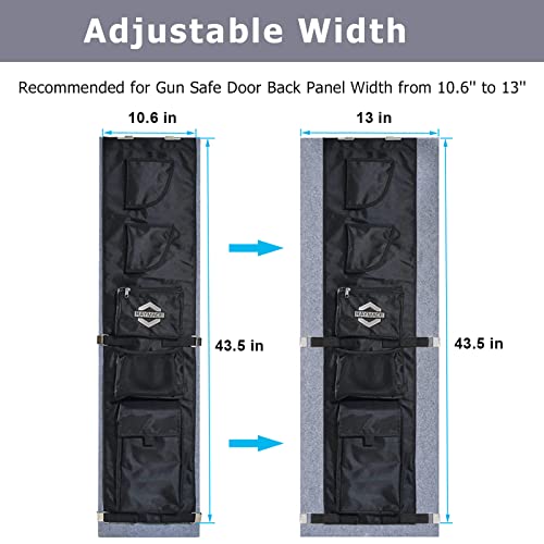 RAYMACE Gun Safe Door Panel Organizer 10.6W*43.5H，Adjustable Width to 13 Inch, Pistols and Documents Storage Solution