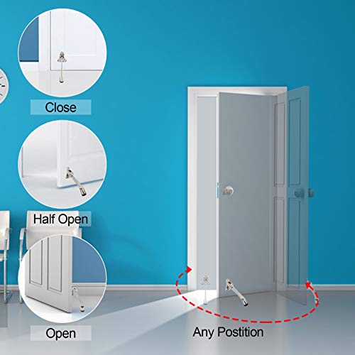 4 Packs Kickdown Door Stop for Heavy Door Garage Door with Rubber Tip and Spring Lever Metal Kickstand Door Stopper Hinge