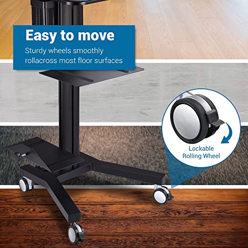 AW Rolling Computer Cart Adjustable Mobile PC Standing Workstation with Monitor Mount Keyboard Tray Printer CPU Holder Wheels for Shop Home Office Black