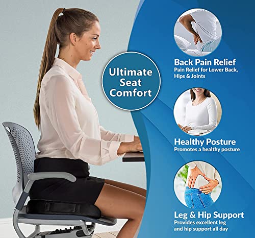 SJ GLOBALS Seat Cushion Office Chair Cushions, Car Seat Cushion, Memory Foam Coccyx Cushion for Tailbone Pain Office Chair Car Seat Cushion, Sciatica, Coccyx, Lower Back Pain Relief (Black)