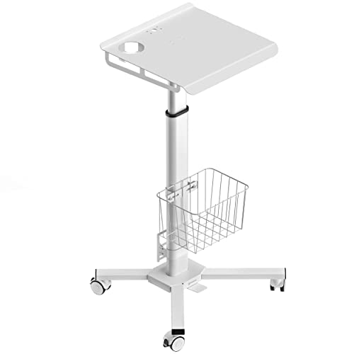 ONKRON Rolling Laptop Stand - Computer Cart with Wheels - Standing Desk On Wheels - Foot Pedal Pneumatic Height Adjustable Table On Wheels - Utility Medical Cart - Desk Load up to 17.6 Lbs, White