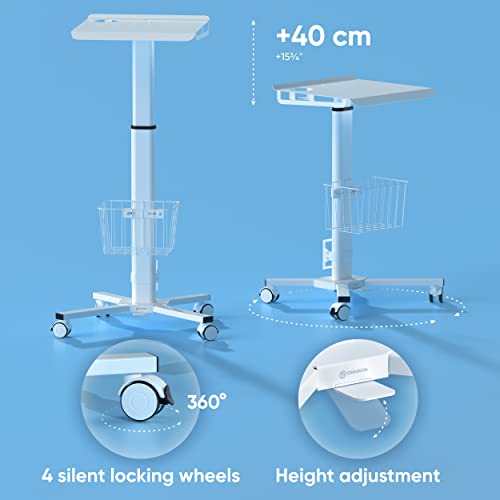 ONKRON Rolling Laptop Stand - Computer Cart with Wheels - Standing Desk On Wheels - Foot Pedal Pneumatic Height Adjustable Table On Wheels - Utility Medical Cart - Desk Load up to 17.6 Lbs, White