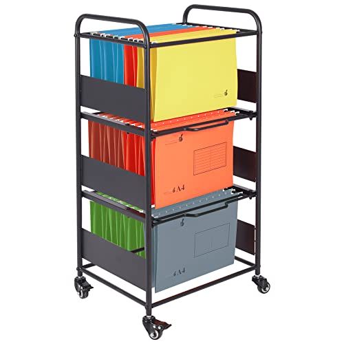 ALAPUR Rolling File Carts with Wheels Hanging Files,3 Tier Metal Filing Cart Organizer for Letter Size Movable Pull-Out File Folder Rack