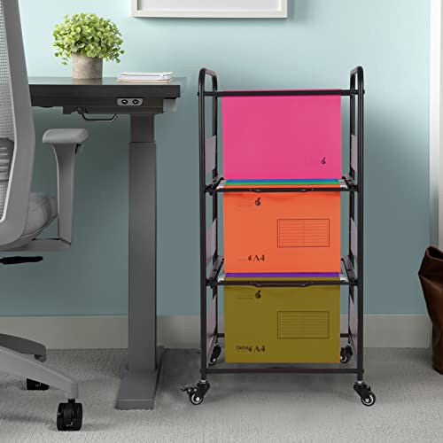 ALAPUR Rolling File Carts with Wheels Hanging Files,3 Tier Metal Filing Cart Organizer for Letter Size Movable Pull-Out File Folder Rack