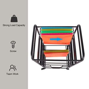 ALAPUR Rolling File Carts with Wheels Hanging Files,3 Tier Metal Filing Cart Organizer for Letter Size Movable Pull-Out File Folder Rack