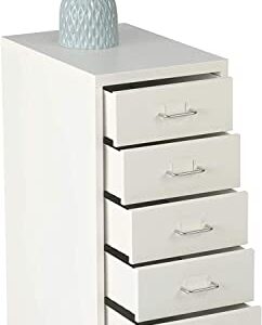 Vilobos 5 Drawer Chest, Vertical Storage File Cabinet on Wheels for Home Office Metal (Creamy-White)