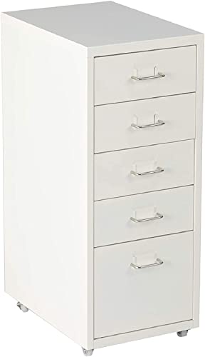 Vilobos 5 Drawer Chest, Vertical Storage File Cabinet on Wheels for Home Office Metal (Creamy-White)