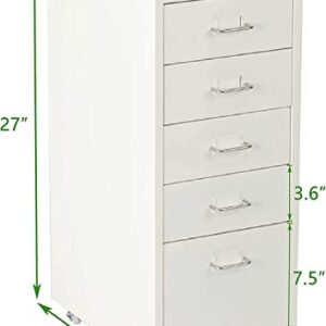 Vilobos 5 Drawer Chest, Vertical Storage File Cabinet on Wheels for Home Office Metal (Creamy-White)