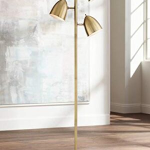 360 Lighting Aaron Mid Century Modern Tree Floor Lamp 64" Tall Aged Brass Gold Metal Adjustable Swivel 3-Light Dome Shade Decor for Living Room Reading House Bedroom Home Office House