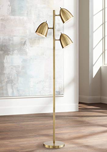 360 Lighting Aaron Mid Century Modern Tree Floor Lamp 64" Tall Aged Brass Gold Metal Adjustable Swivel 3-Light Dome Shade Decor for Living Room Reading House Bedroom Home Office House