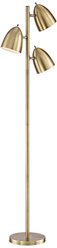 360 Lighting Aaron Mid Century Modern Tree Floor Lamp 64" Tall Aged Brass Gold Metal Adjustable Swivel 3-Light Dome Shade Decor for Living Room Reading House Bedroom Home Office House