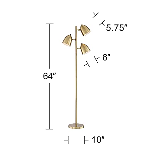 360 Lighting Aaron Mid Century Modern Tree Floor Lamp 64" Tall Aged Brass Gold Metal Adjustable Swivel 3-Light Dome Shade Decor for Living Room Reading House Bedroom Home Office House