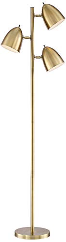 360 Lighting Aaron Mid Century Modern Tree Floor Lamp 64" Tall Aged Brass Gold Metal Adjustable Swivel 3-Light Dome Shade Decor for Living Room Reading House Bedroom Home Office House