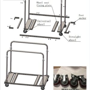 IHAYNER Table Cart Folding Cart Rack for 60" Round Heavy Duty Desk Trolley Black Push Cart with Mute Wheel 10 Table Capacity fits for Hotel and Conference Center Use