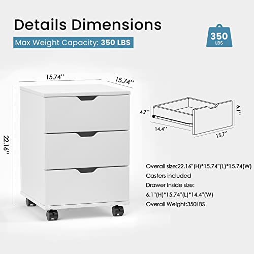 Farini File Cabinet, Under Desk Small 3 Drawer Cabinet, Home Office Wood Filing Storage Cabinets(White,Non-Assembled)