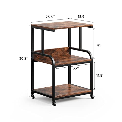 3-Tier Printer Stand with Wheels, Printer Cart with Storage Shelf, Printer Table Movable Storage Cart Floor-Standing Multi-Purpose Shelf Rack for Scanner Files Books Microwave Oven in Home Office