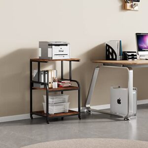 3-Tier Printer Stand with Wheels, Printer Cart with Storage Shelf, Printer Table Movable Storage Cart Floor-Standing Multi-Purpose Shelf Rack for Scanner Files Books Microwave Oven in Home Office