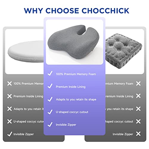 Seat Cushions for Office Chairs Memory Foam Seat Cushion Non-Slip Butt Coccyx Tailbone Sciatica Lower Back Pain Relief for Car Wheelchair Computer Desk Chair（Dark Grey）